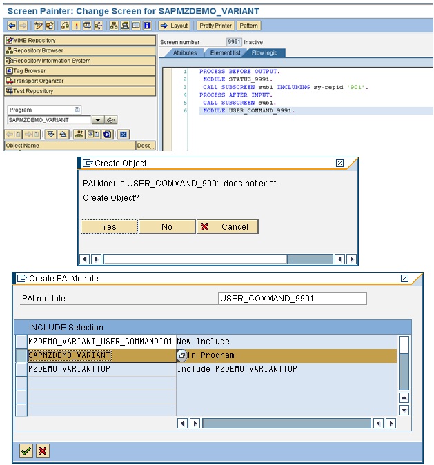 SAP ABAP Central: Creation of Selection Screen Variant in Module Pool ...