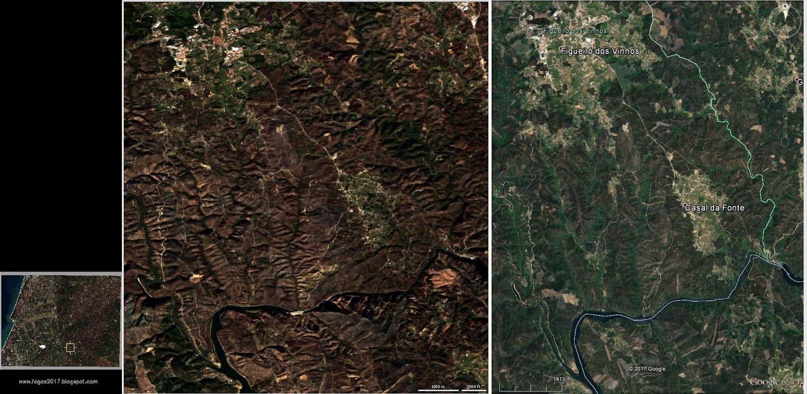 Landscape near Pedrógão Grande before and after the 2017 wildfires : r ...