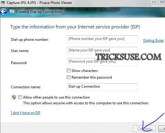 Inspiration : How to create Dial-up connection on my windows 7 screenshot