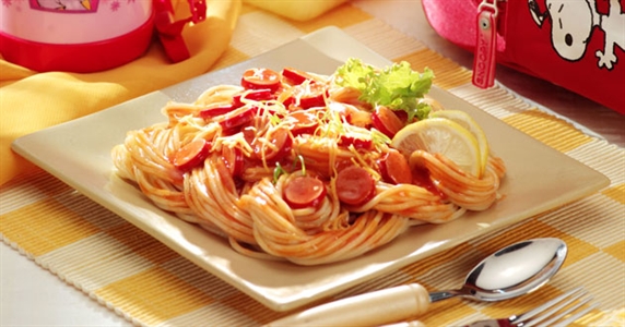 RESEP SPAGHETTI PRAKTIS SOSIS ASAM MANIS LA FONTE | Resep Masakan Kreatif™