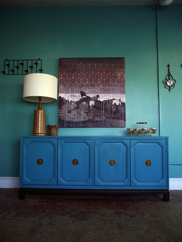 Vintage Ground: Vintage Teal Distressed Media Stand / Buffet / Sideboard