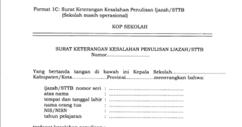 Download Contoh Format Surat Keterangan Penganti Ijazah STTB SD SMP SMA SMK Terbaru 2017