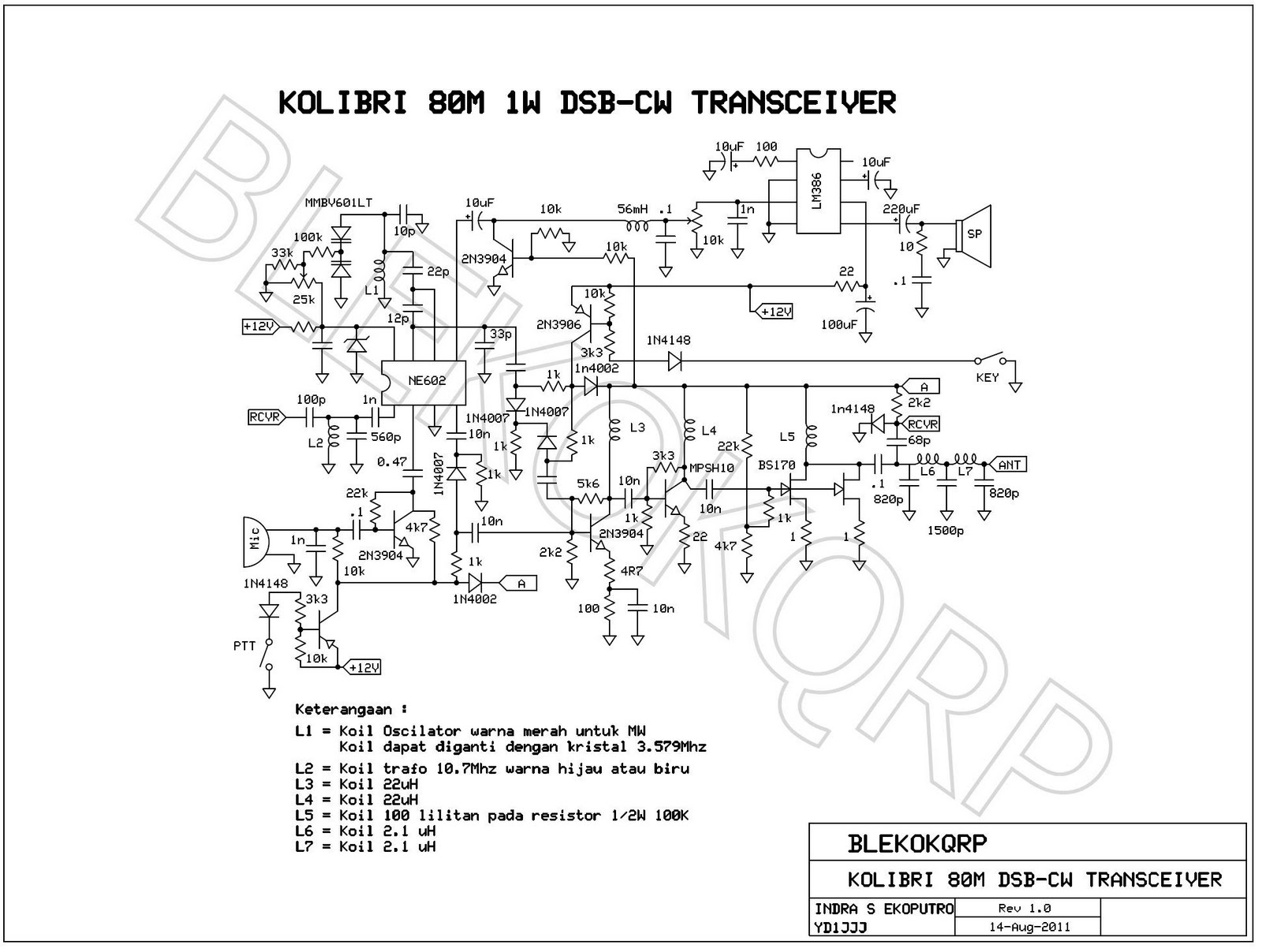 BLEKOK QRP by YD1JJJ: KOLIBRI 80M DSB-CW 1W TRANSCEIVER