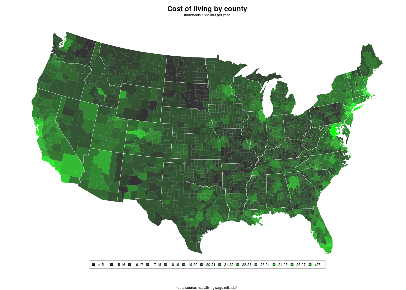 US Full-Time Minimum-Wage Income As Percentage Of Cost-of-Living By ...