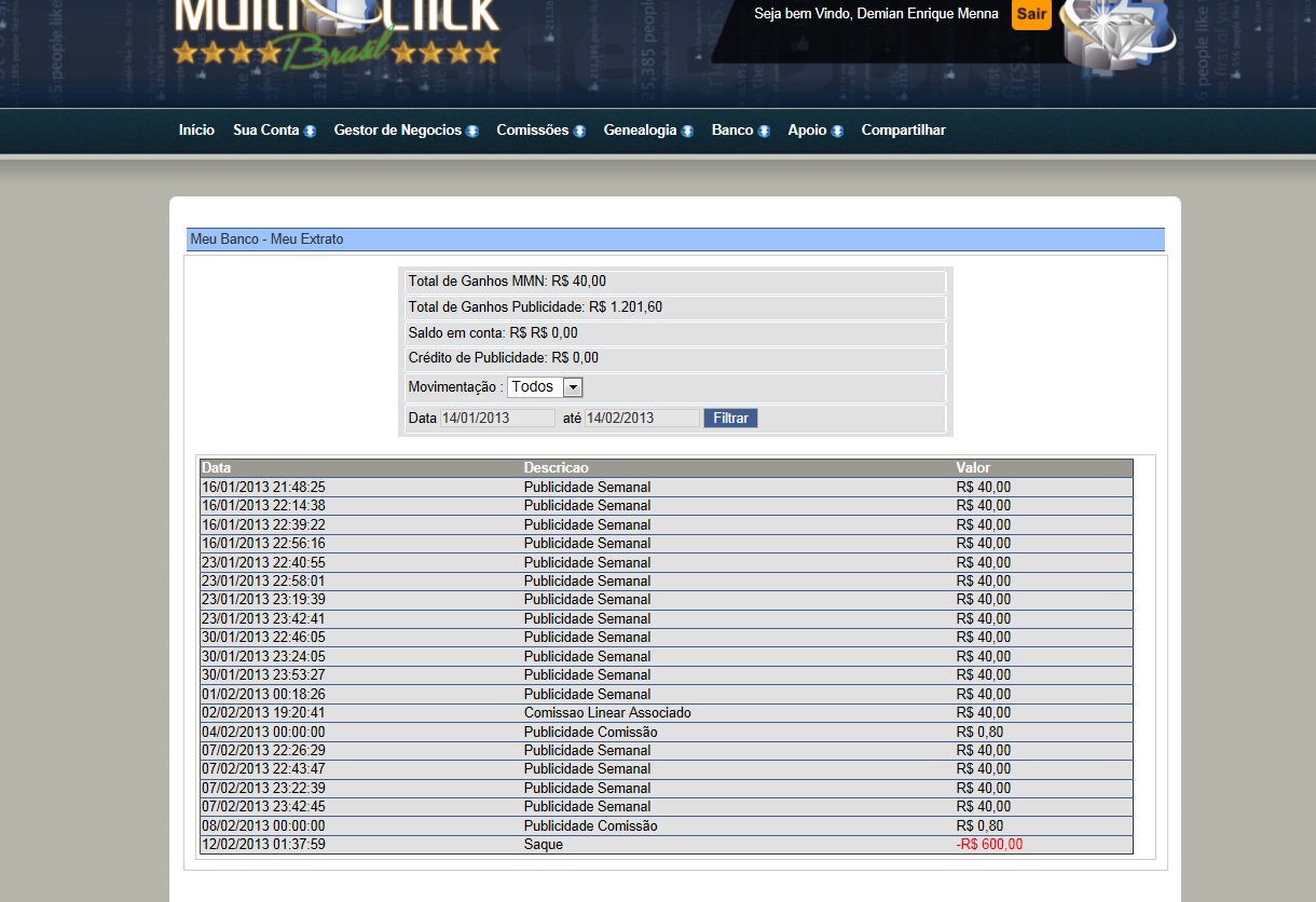 DM Investimentos: Primeiro pagamento da Multiclick