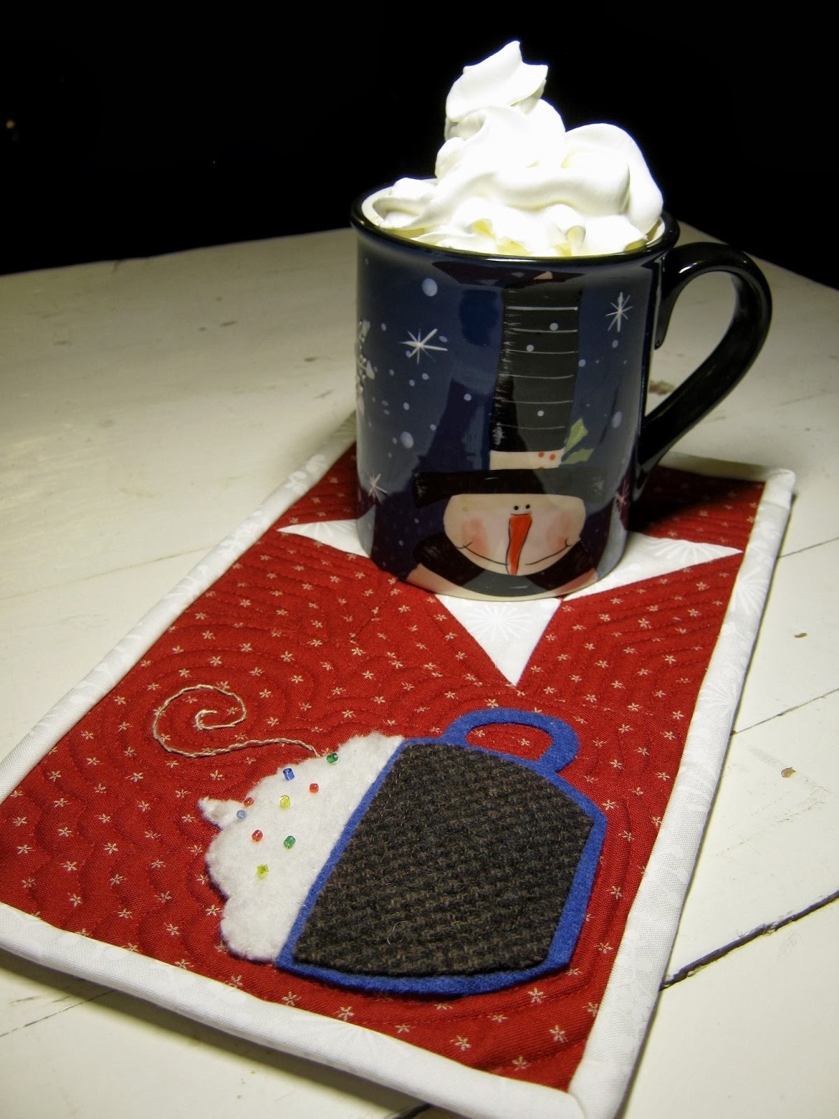 Laugh yourself into Stitches: 'Hot Cocoa with Friends' mug rug pattern