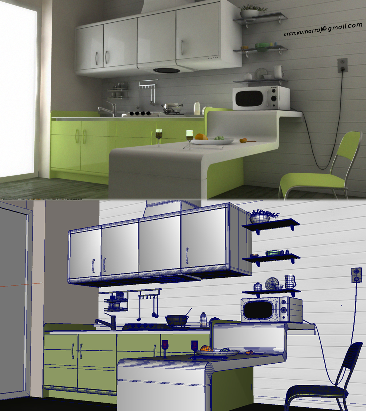 3d works: Architecture visualization - Kitchen : modelling ,texturing ...
