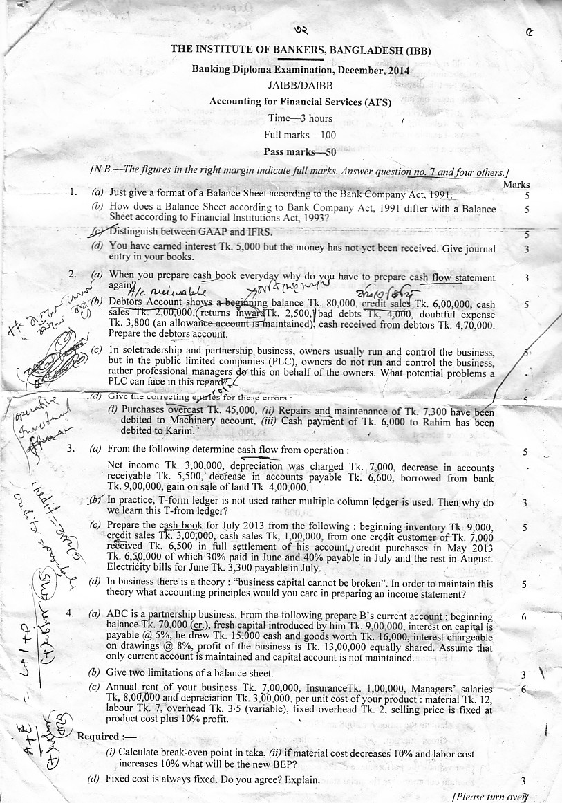 Jaibb Accounting Question December 2014 Ibb Banking Diploma Examination