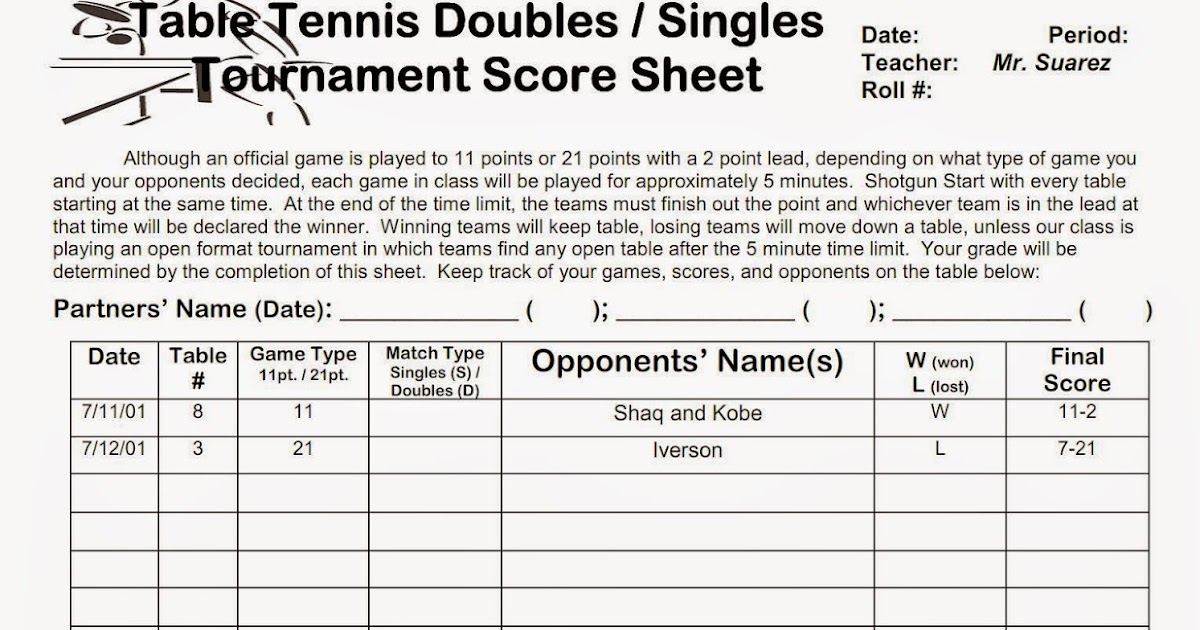 Mr. Suarez's Physical Education Blog: Mr. Suarez PE Class Table Tennis ...