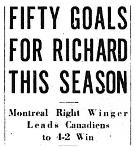 Hockey Then & Now: MAURICE RICHARD: 50-in-50