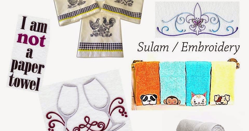 Sulam Tuala Mandi Tangan Muka - Pelbagai Warna & Size