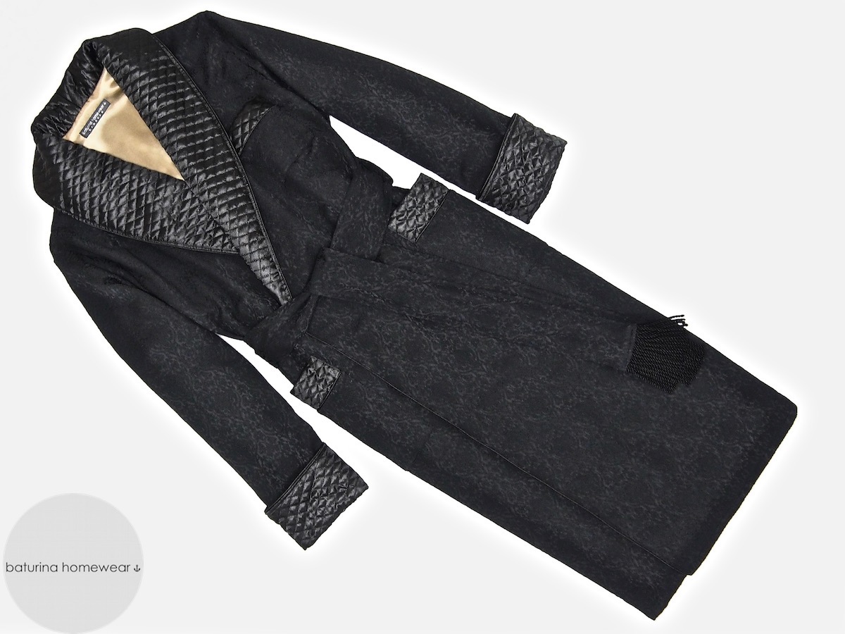 Quilted Black Jacquard Silk Men's Dressing Gown