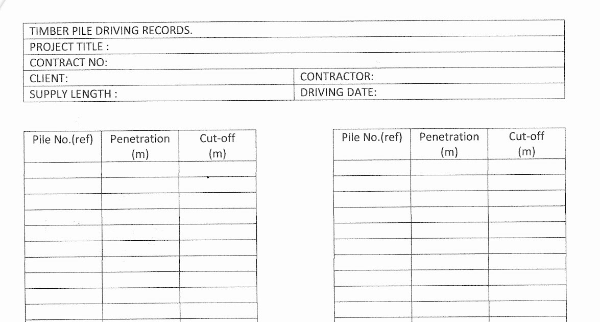 CONSTRUCTION MANAGER: TIMBER PILE PILING RECORD