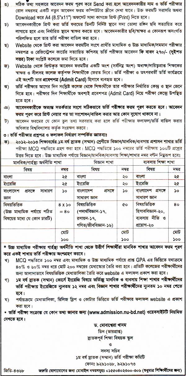 All Admission info BD: Admission Info, National University, Honours 1st ...
