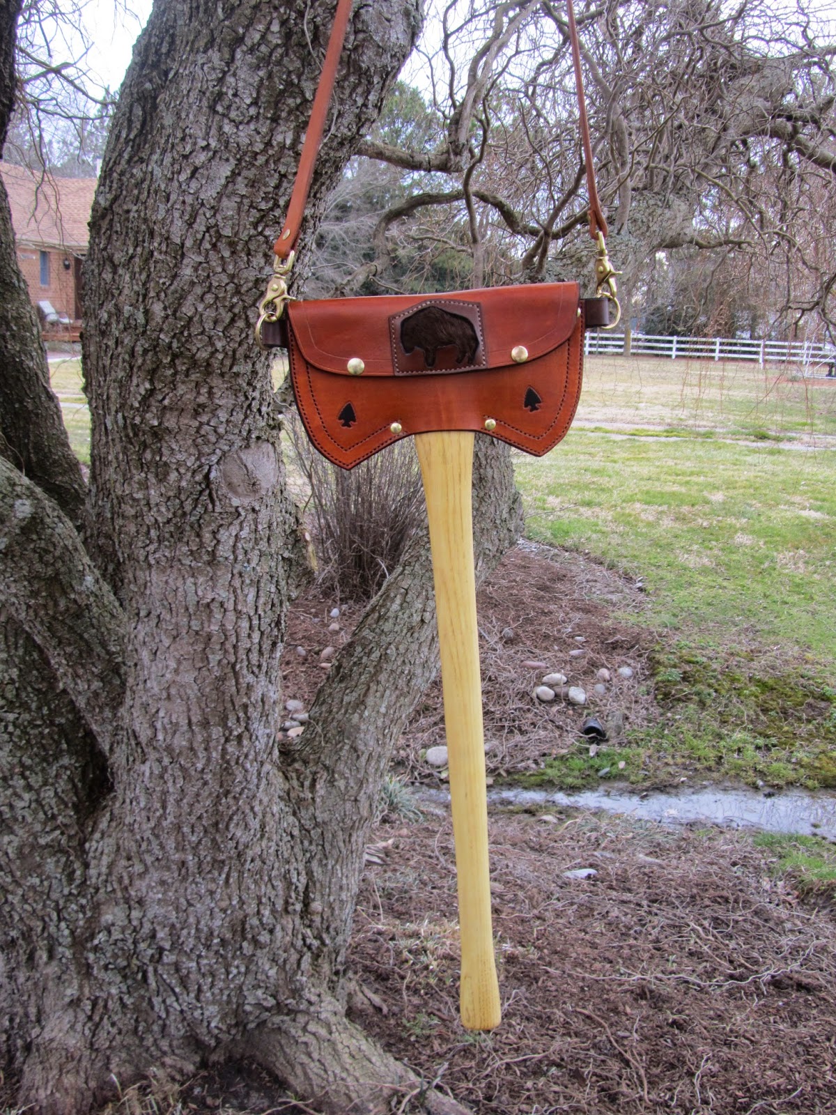 Black Forest Bushcraft: Double Bit Axe Custom Sheath with Buffalo Hide ...