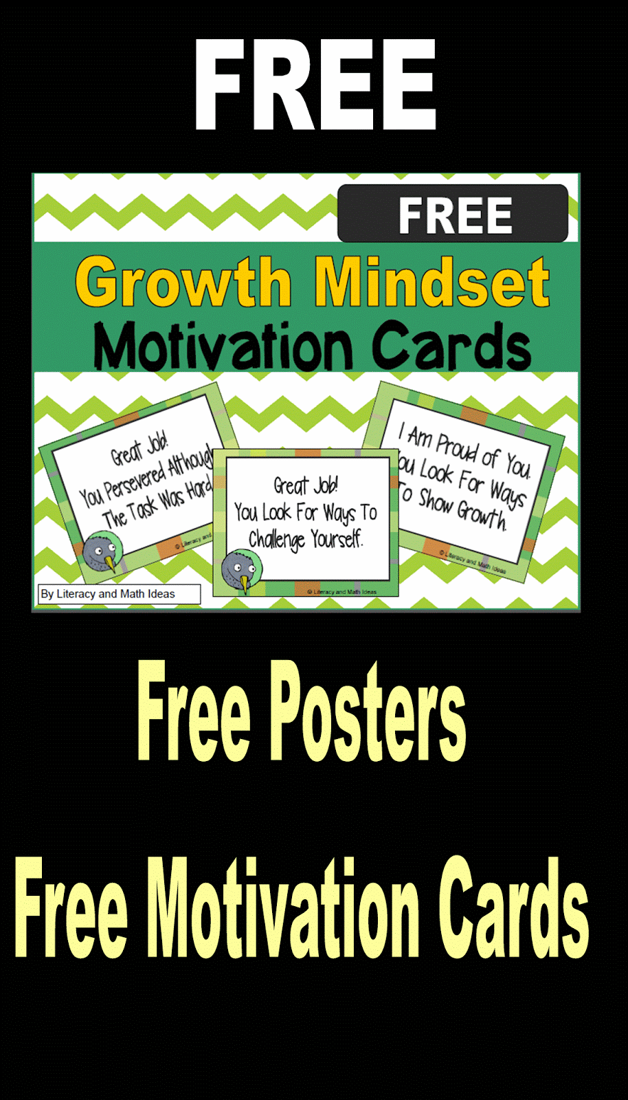 Literacy & Math Ideas: (Free) Growth Mindset Motivation Cards and Posters