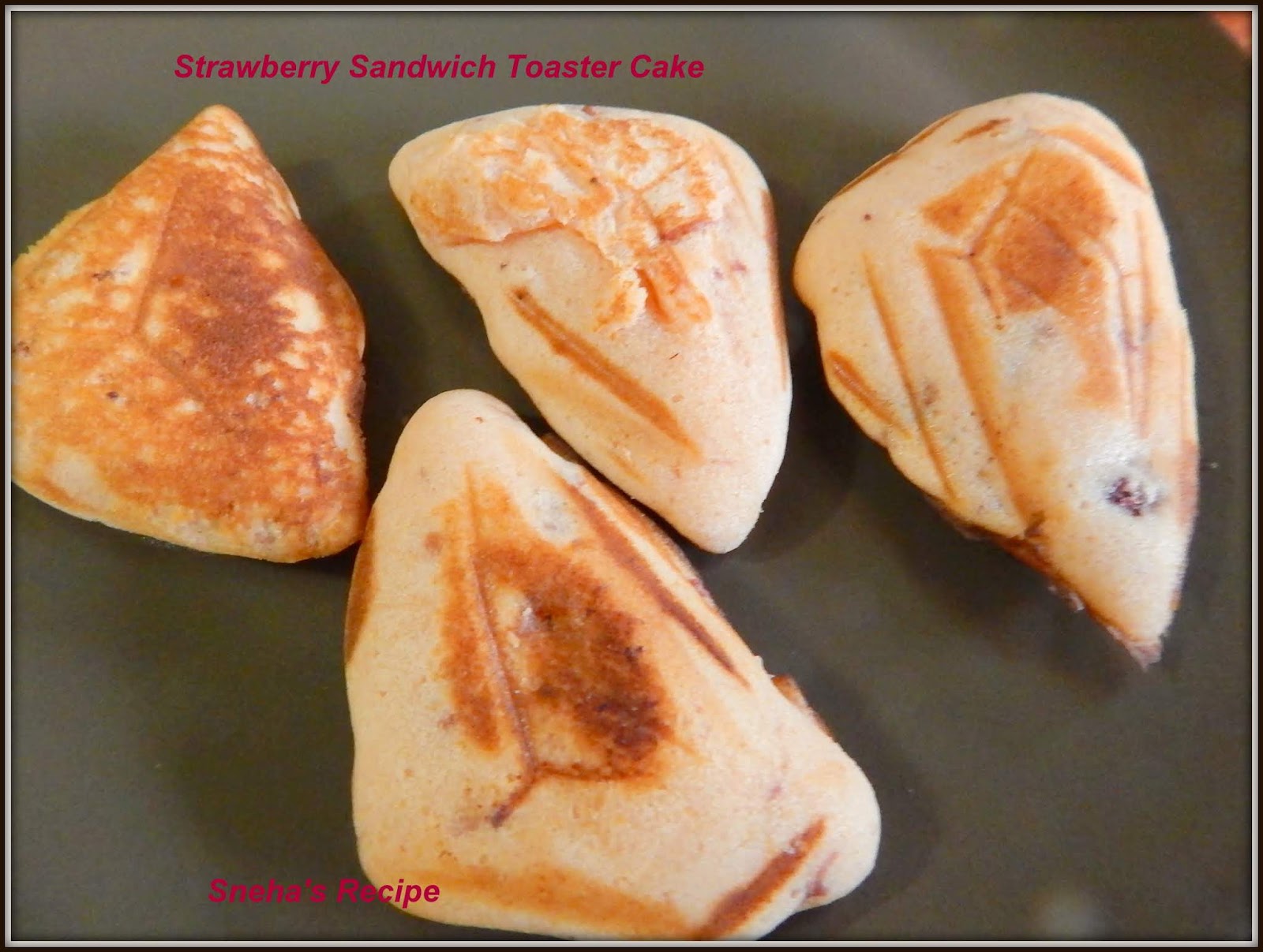Strawberry Sandwich Toaster Cake#BakingBloggers - Sneha's Recipe