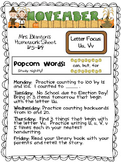 KinderKids: November Homework Sheet {Editable} FREEBIE and a Giveaway