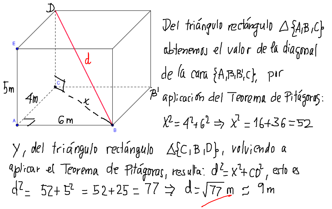 CdMe2: Calcule la longitud de la diagonal del prisma de base ...