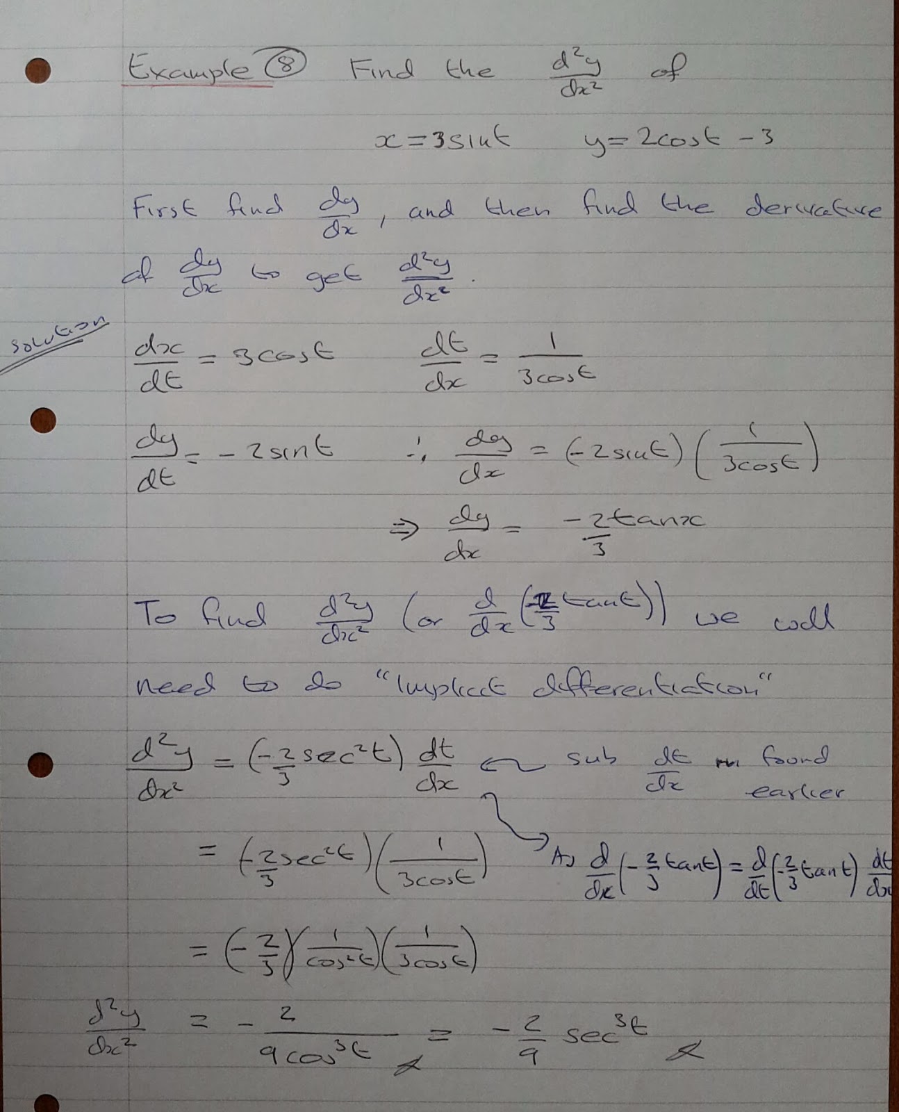 A Level Maths Notes: A2 Differentiation: Parametric Differentiation Part 3