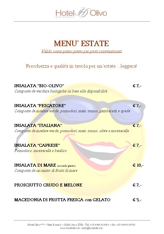 Ristorante Hotel Olivo Arco: MENU ESTATE DAL SAPORE TIPICAMENTE TRENTINO
