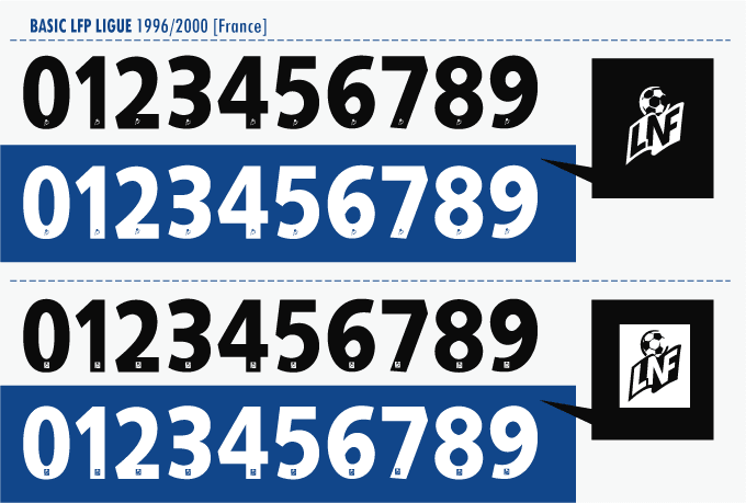 Football teams shirt and kits fan: Font Basic LFP Ligue Font 1996-2000