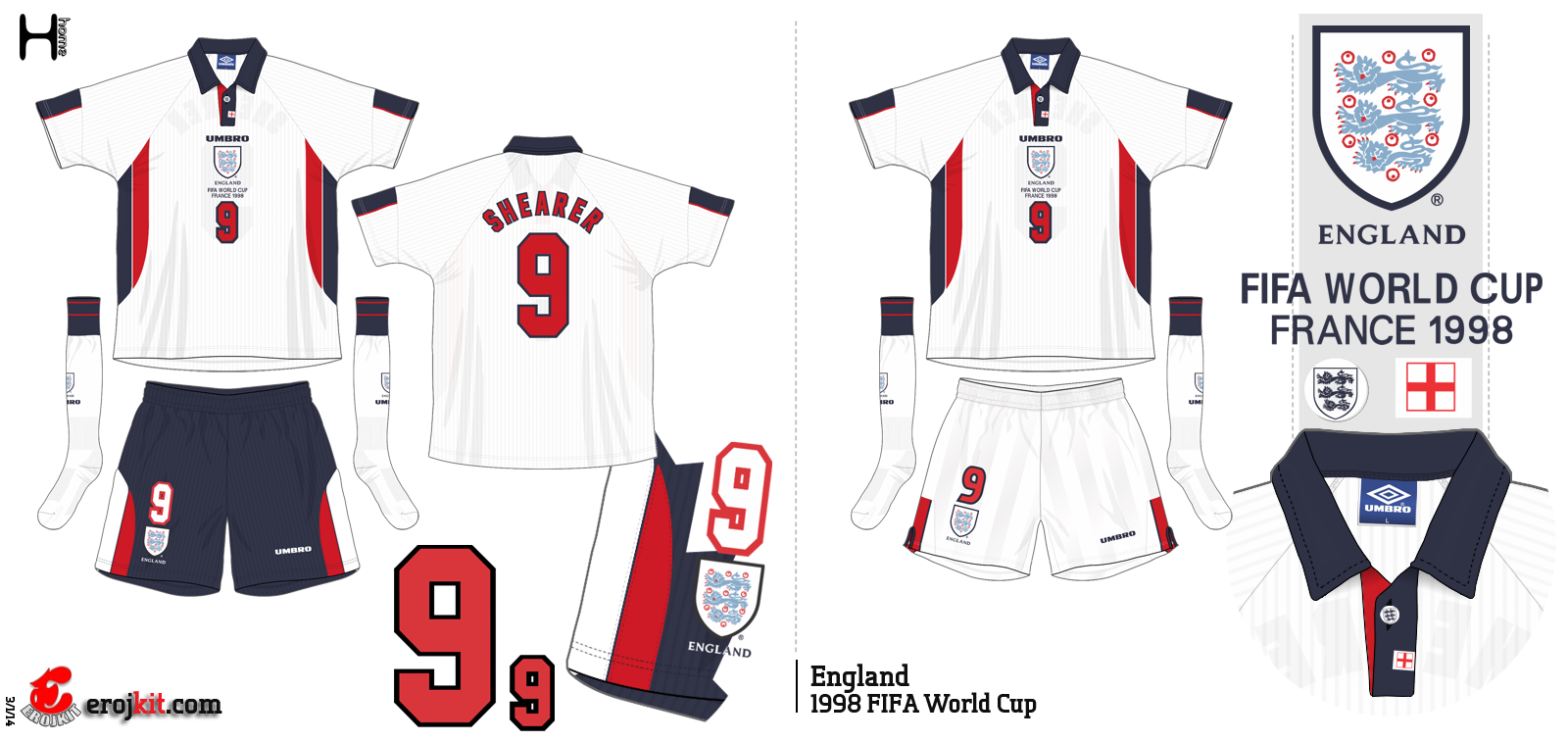 Kit Design, by eroj: 1998 Inglaterra (Home e Away)