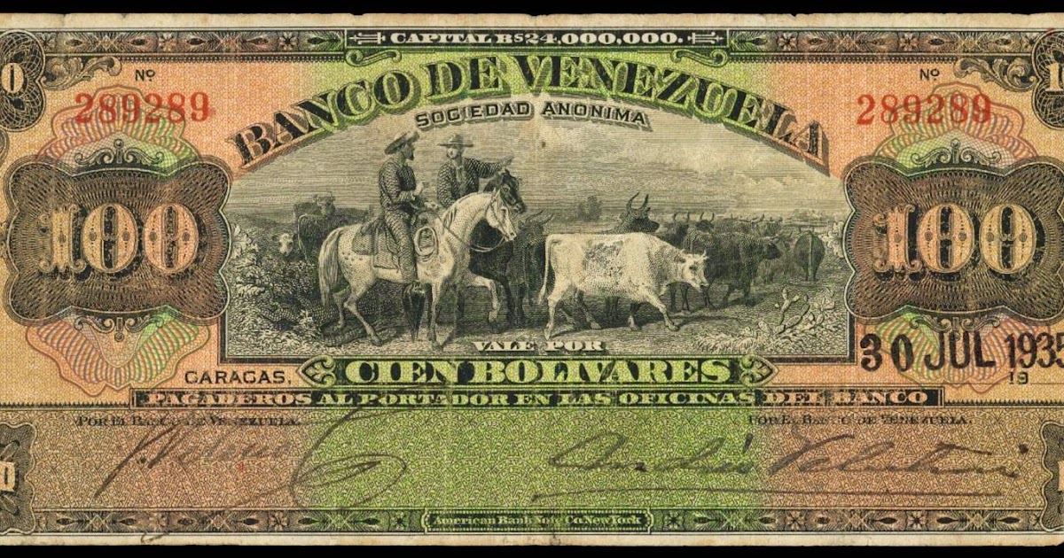 Venezuela 100 Bolivares banknote 1935 Banco De Venezuela|World ...