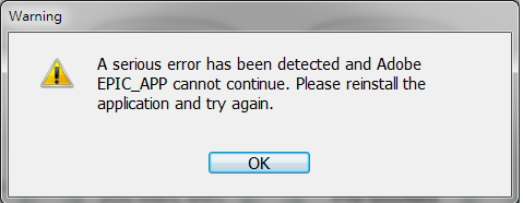 Acrobat 8 - Warning "EPIC_APP cannot continue"