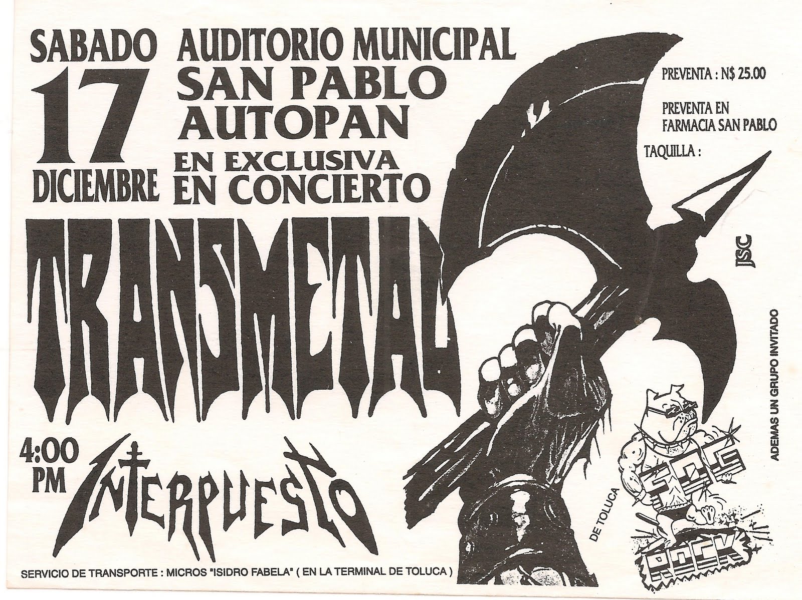 PROPAGANDAS conciertos en mexico: TRANSMETAL 17 diciembre 1994