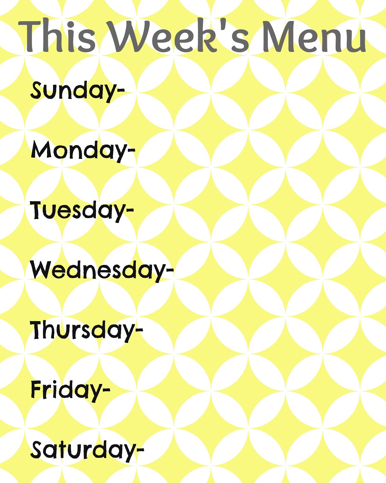 Crafting and Creativity: This Week's Menu- Free Printable