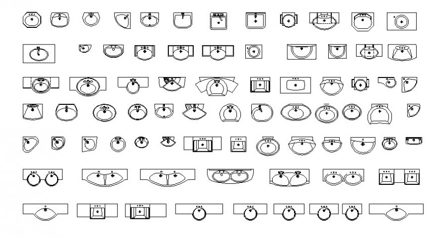 SANITARY UNITS OF WASHBASIN 2D VIEW AUTOCAD SOFTWARE