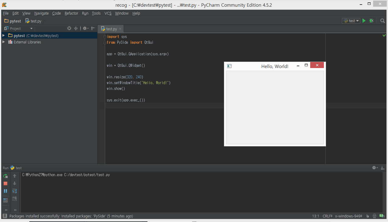 robotics & programming: setup pyside at pycharm