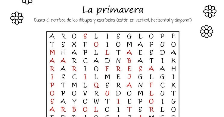 Cositas de AL y PT: Sopa de letras: La primavera