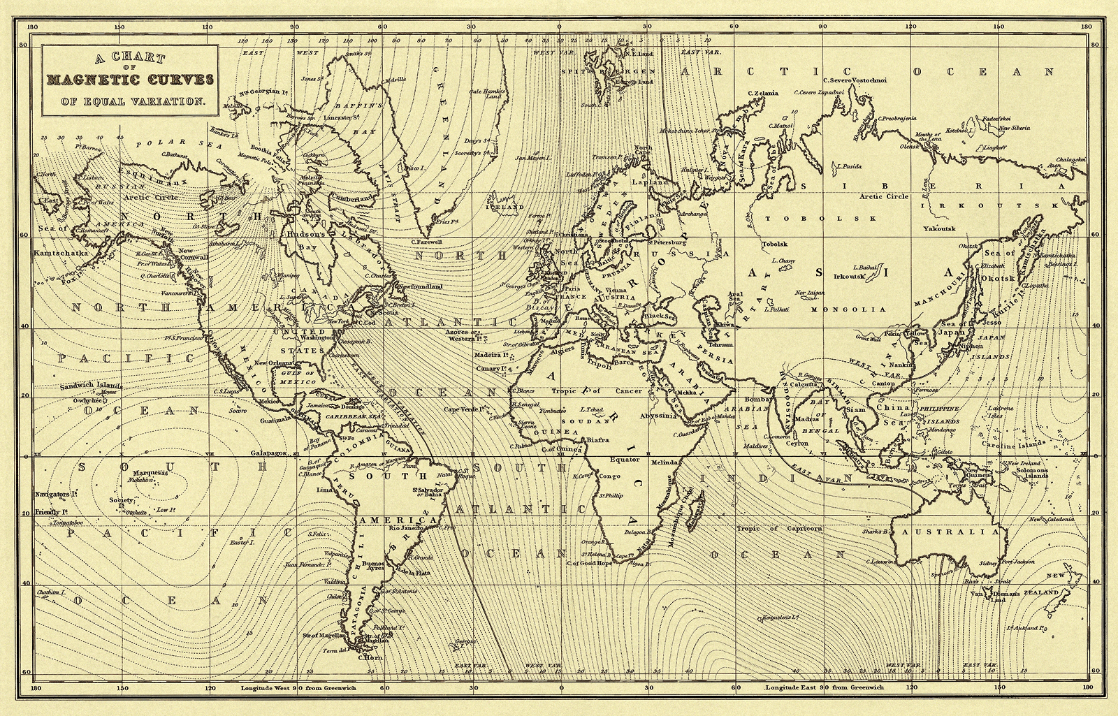 World Map showing magnetic curves 1850 – Conservatism is The Embrace of ...