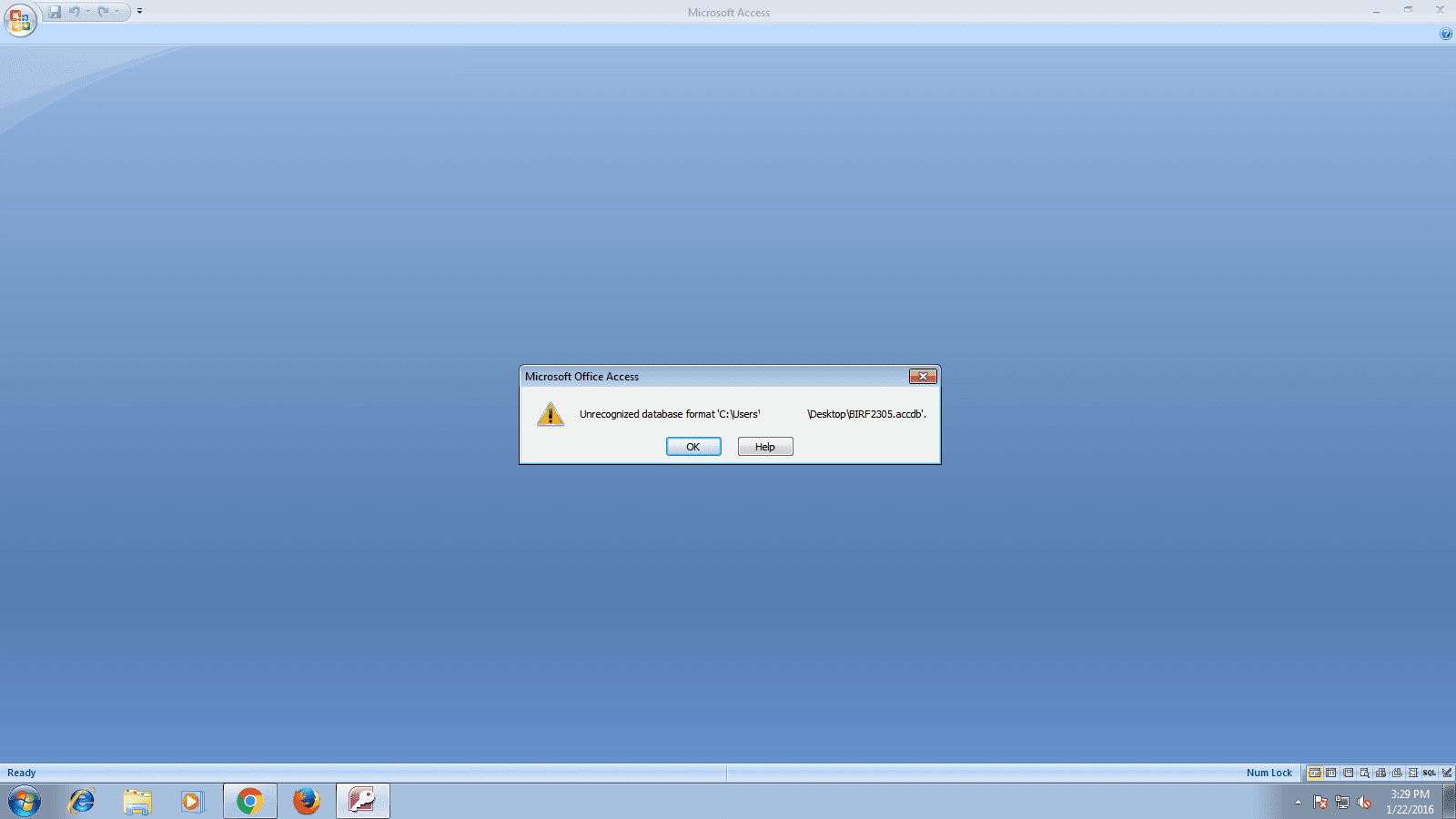 Microsoft Access 2007 Unrecognized Database Format Accdb File