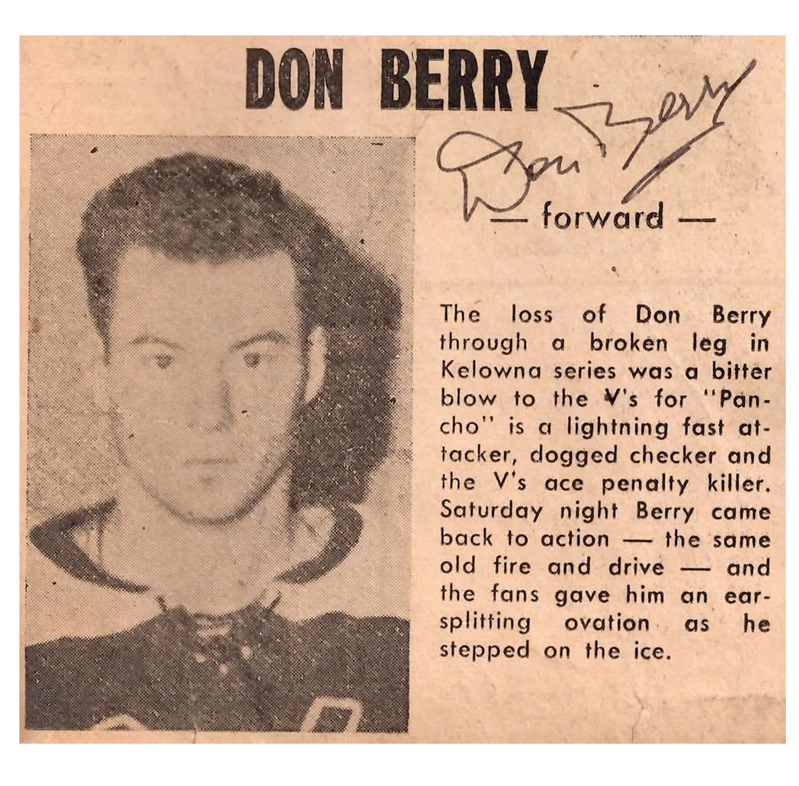 Penticton V's Autographed 1954 Newspaper