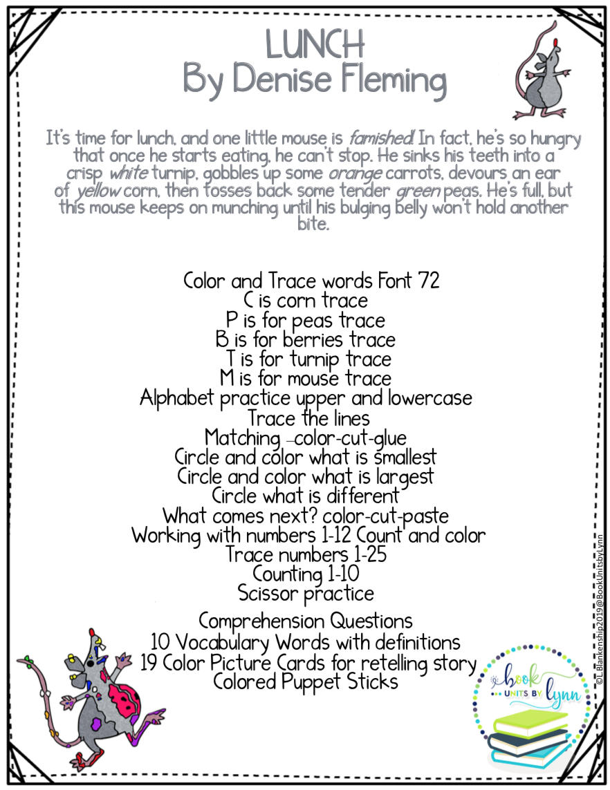 LUNCH BY Denise Fleming BOOK UNIT ~ Book Units by Lynn