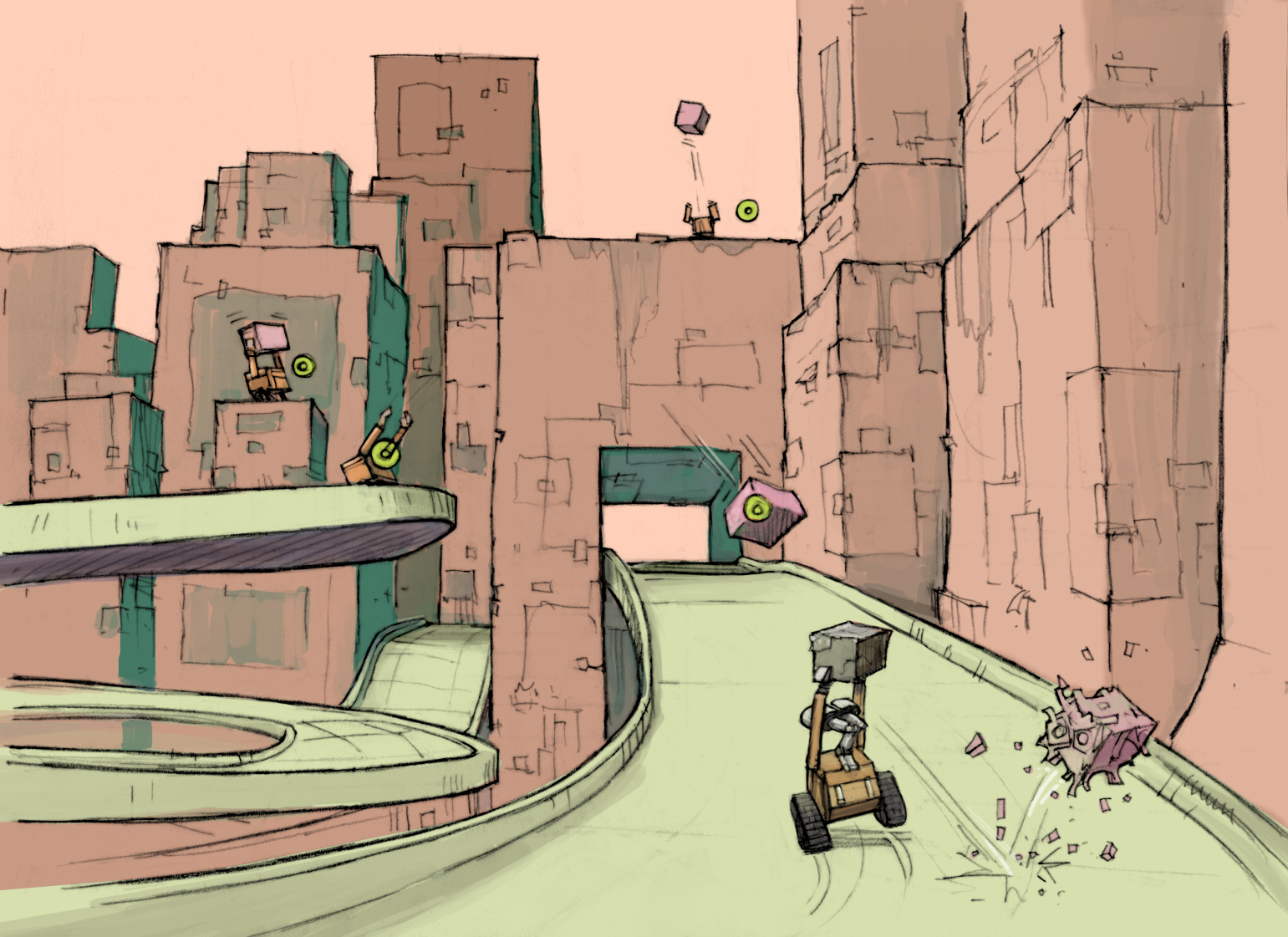 Game Concept Art By Goodson: Wall-E Turn Arounds and Environment Ideas