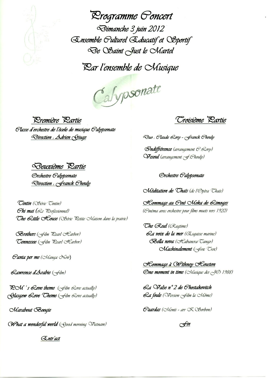 CALYPSONATE: Programmes de concert et affiches