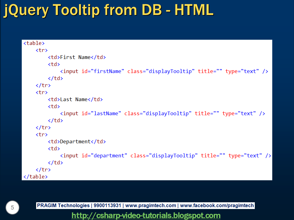 Sql server, .net and c# video tutorial: jquery tooltip from database