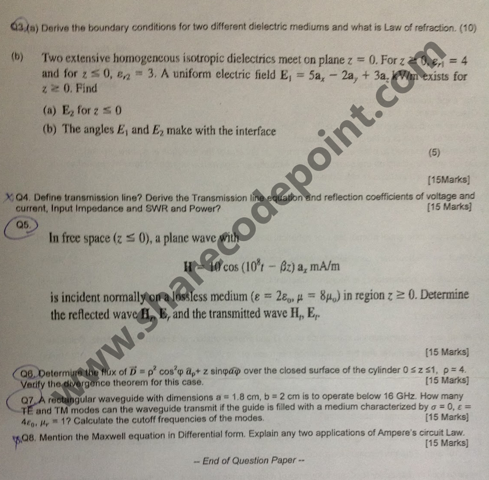 ECE207 : Electromagnetic Field Theory End Term Exam Question Paper ...