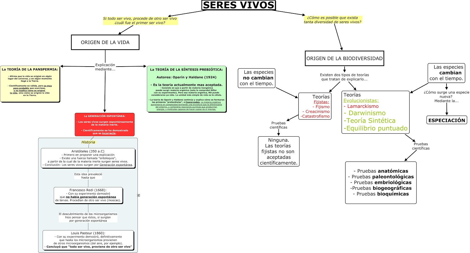 Origen y evolución de los seres vivos: Dudas: Mapa conceptual del tema