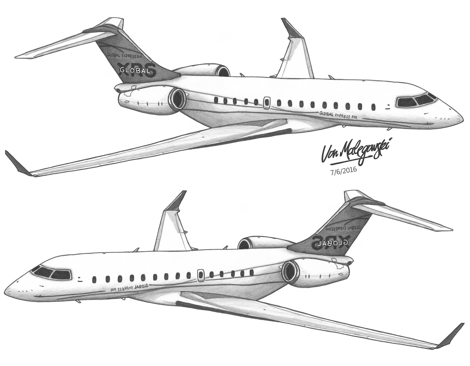 Global Express XRS Jet Drawing ~ Von Malegowski