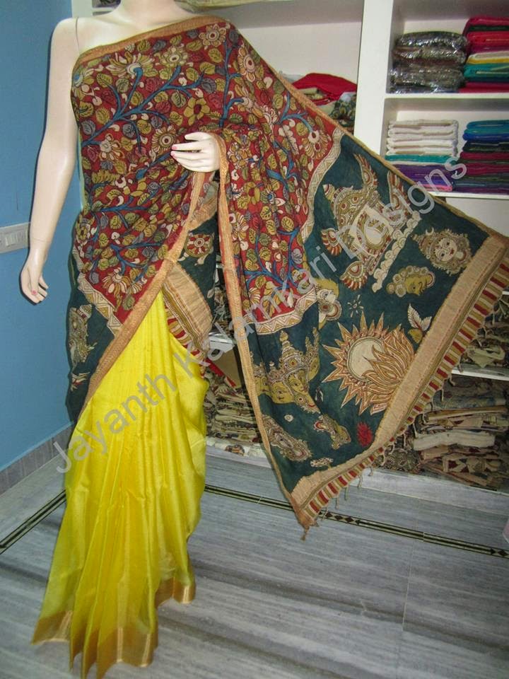 KALAMKARI - JAYANTH KALAMKARI DESIGNS: Half and half kalamkari saree