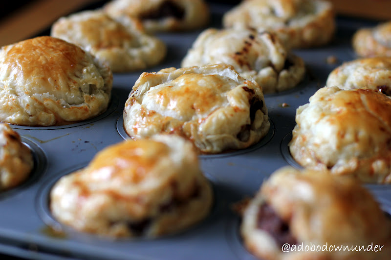 adobo down under: Beef and burgundy pies, calzone / empanada