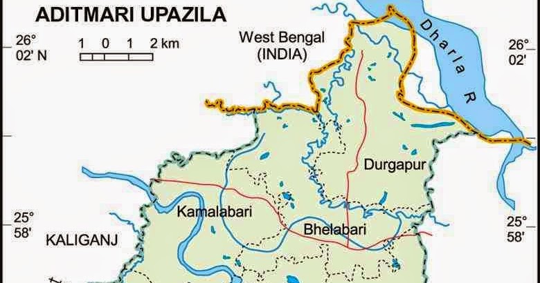 Aditmari Upazila Map, Lalmonirhat District, Bangladesh