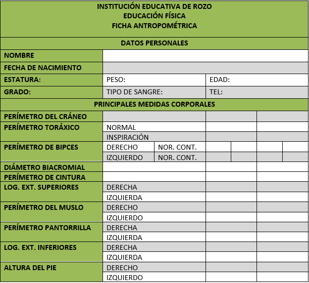 FICHA ANTROPOMÉTRICA Y TEST FÍSICOS PARA EDUCACIÓN FÍSICA | EDUCACIÓN ...