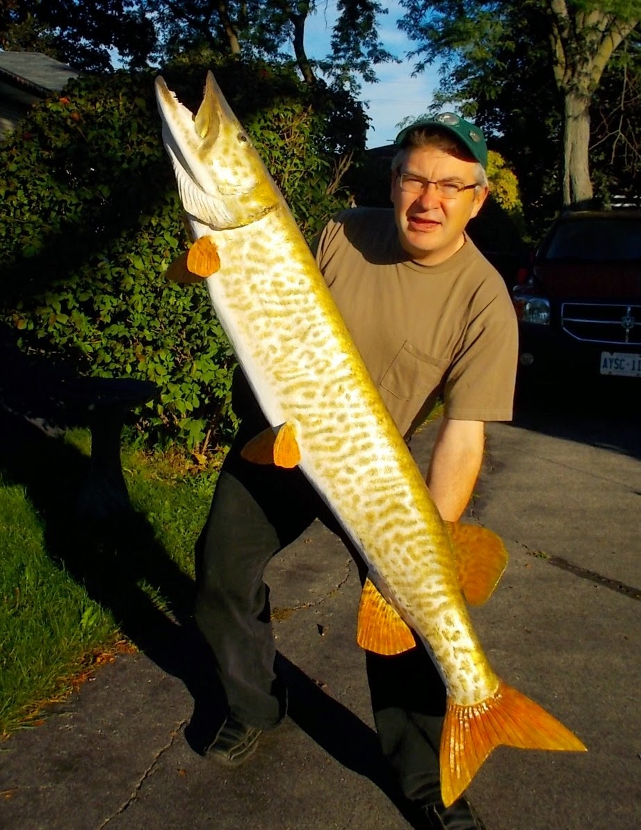 CHARLES WEISS ART: Giant wood carved muskie painting
