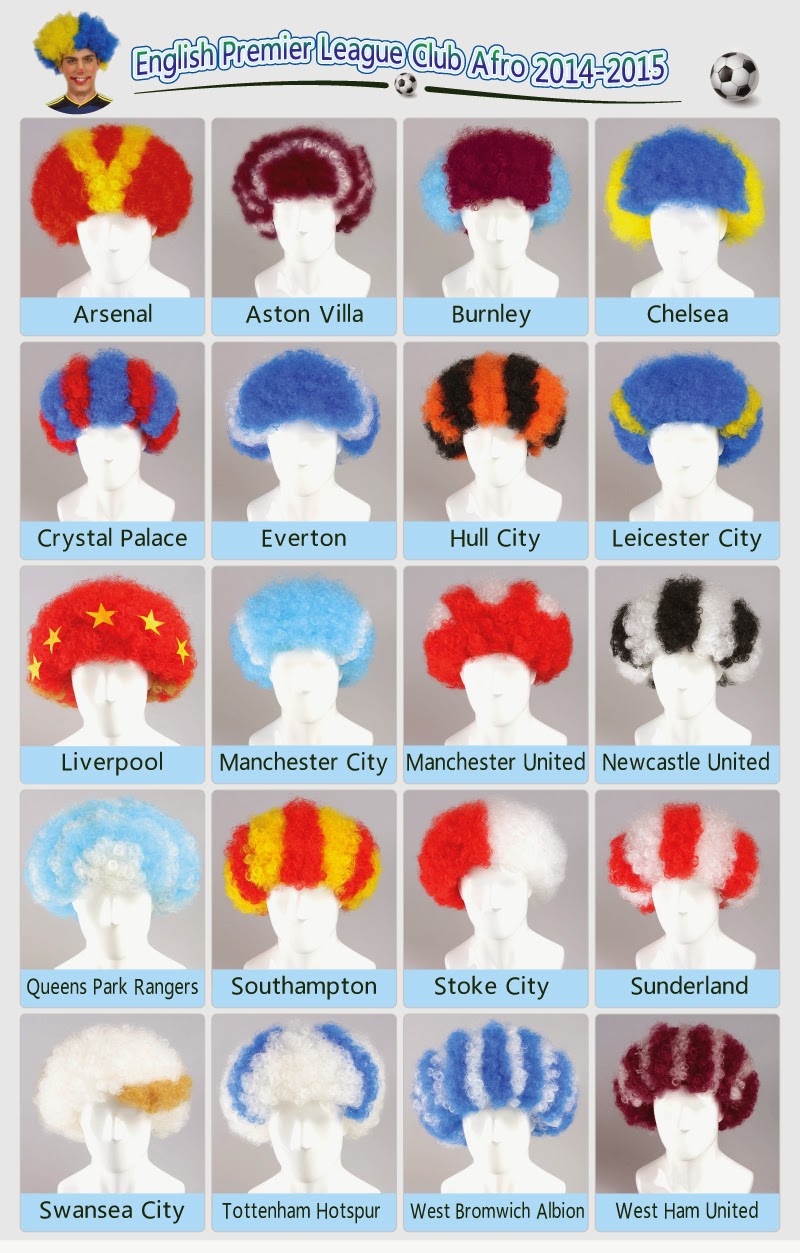 FlagWigs: English Premier League Afro, 20 Clubs are available..Support ...